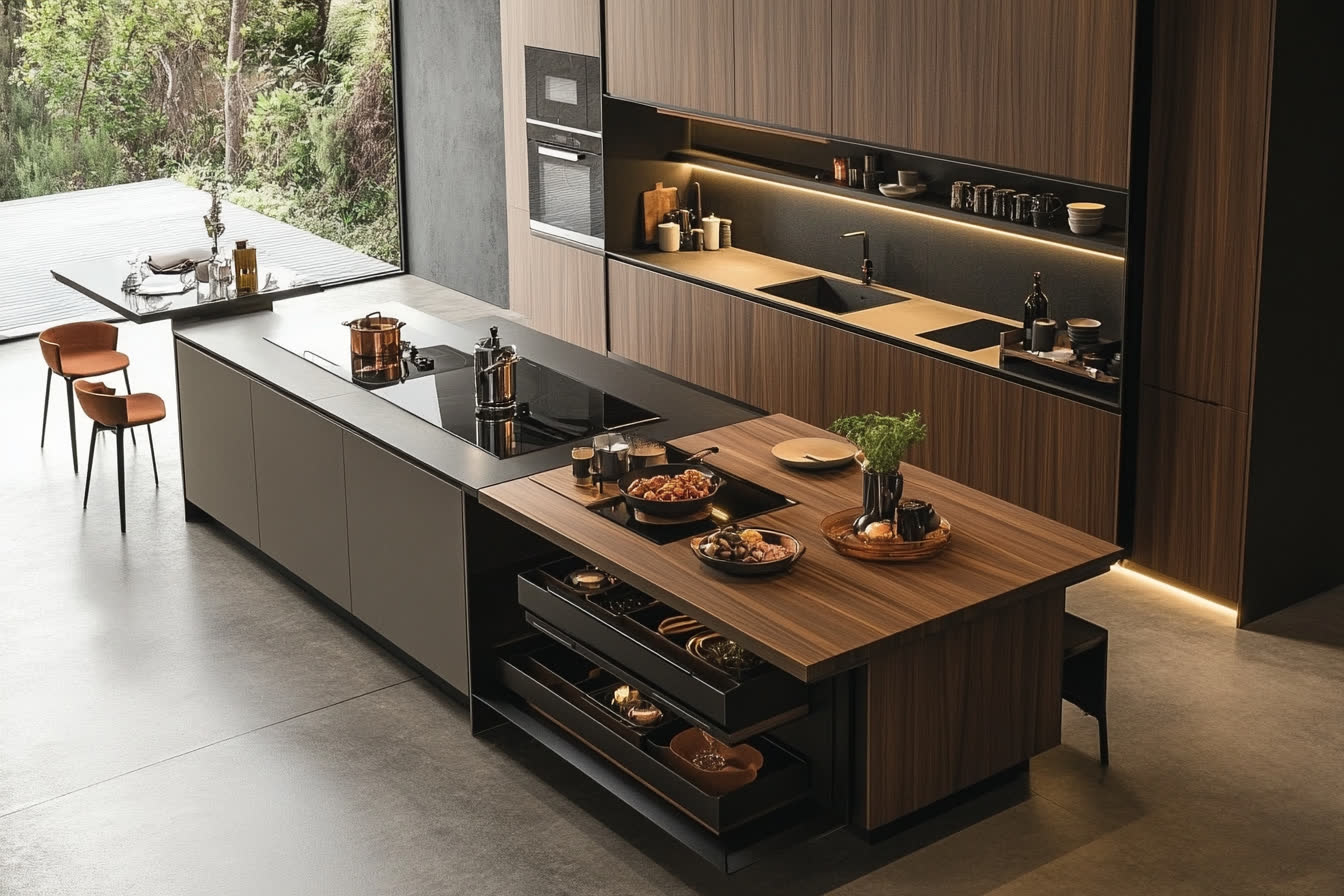 Cuisine avec Îlot Central et Table Intégrée : Maximisation de l’Espace ...